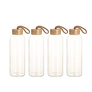 PYD Life Sublimation Glass Water Bottles Blanks with Bamboo Lid and Portable Rope Clear 25 OZ Outdoor Travel Leakproof Glass Tumblers Cups for Tumbler Heat Press 4 Pack
