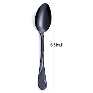 Black Dessert Spoon Set, Seeshine 6.5-inch Stainless Steel Shiny Black Teaspoon, Espresso Coffee Spoon, Set of 6