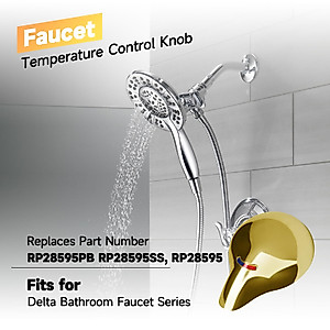 RP28595PB Shower Temperature Knob and Cover Single Metal Lever Handle Replacement Parts for Delta Shower Faucet, Polished Brass