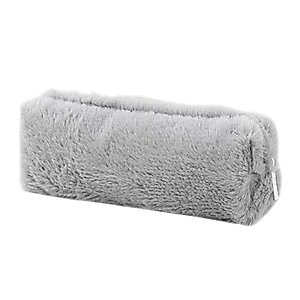 Boxwizard Cute Pencil Case, Pen Pencil Pouch with Zippers, Plush Fuzzy Stationery Makeup Storage Bag for Women and Girls Grey