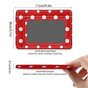 OTVEE Red and White Polka Dot Slim Minimalist Wallet Small Card Wallets PU Leather Front Pocket Wallets