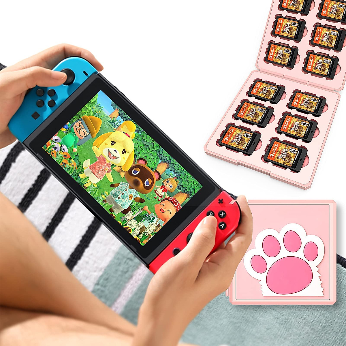 UFOPETIE Game Card Case for Nintendo Switch Game Card,Compatible with Nintendo Switch Case Animal Crossing Theme,Game Cards Case for Animal Crossing Switch Accessories-Thumb Grip 2PCS