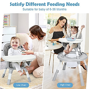 BABY JOY 7 in 1 Baby High Chair, Convertible Infant Feeding Chair w/Removable Tray, Adjustable Legs & Storage Basket, Toddler Building Block Table/Kids Table & Chair Set, Gray