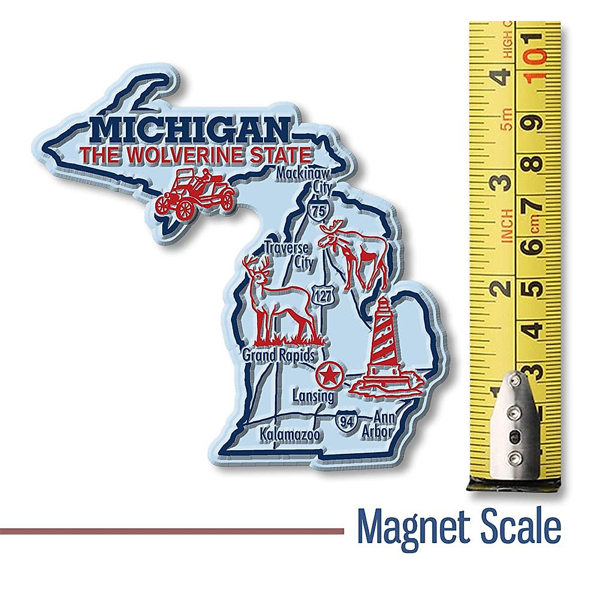 Michigan Giant State Magnet by Classic Magnets, 4.1" x 4", Collectible Souvenirs Made in The USA
