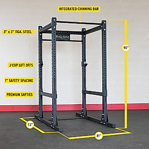 Body-Solid (SPR1000 Power Rack with 1000 Lb. Weight Capacity for Squats, Deadlifts, and Weightlifting Workout with J Hook Cups, Home and Commercial Gym, Black
