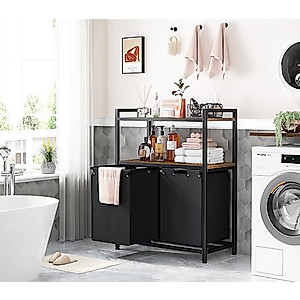 EnHomee laundry Basket 112 L Large Double Laundry Hamper with Shelf Laundry Sorter 2 Section with Removable Bags Organizer Clothes Hamper for Laundry