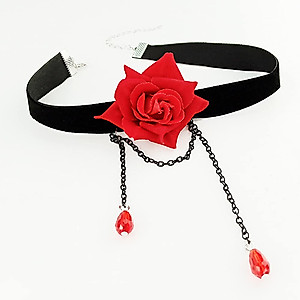 ericotry Elegant Retro Rose Flower Collarbone Chain Clavicle Necklace Gothic Lolita Black Lace Collar Choker Ornament Wedding Halloween Accessories (Red)