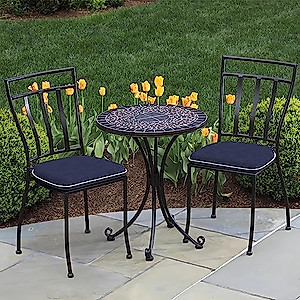 DYTXIII Outdoor Chair Cushion with Ties Set of 2, Round Corner Waterproof Patio Seat Cushion 17"x 16" for Outdoor Furniture, Textured Navy