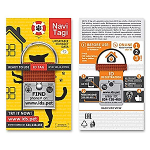 NaviTagi Pet ID Tag for Large and Extra Large Dogs. Personalized w/ID Number. Reliable Design, Stainless Steel Ring. 2 Phones Updatable Online, Name Safe (1 Tag - L)