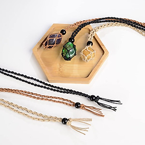 VNVETYTO 18 PCS Crystal Cage Necklace Holder Necklace Cord Empty Stone Holder Replacement Hand-Woven Necklace Cord with Adjustable Length (Black+Brown+Khaki)