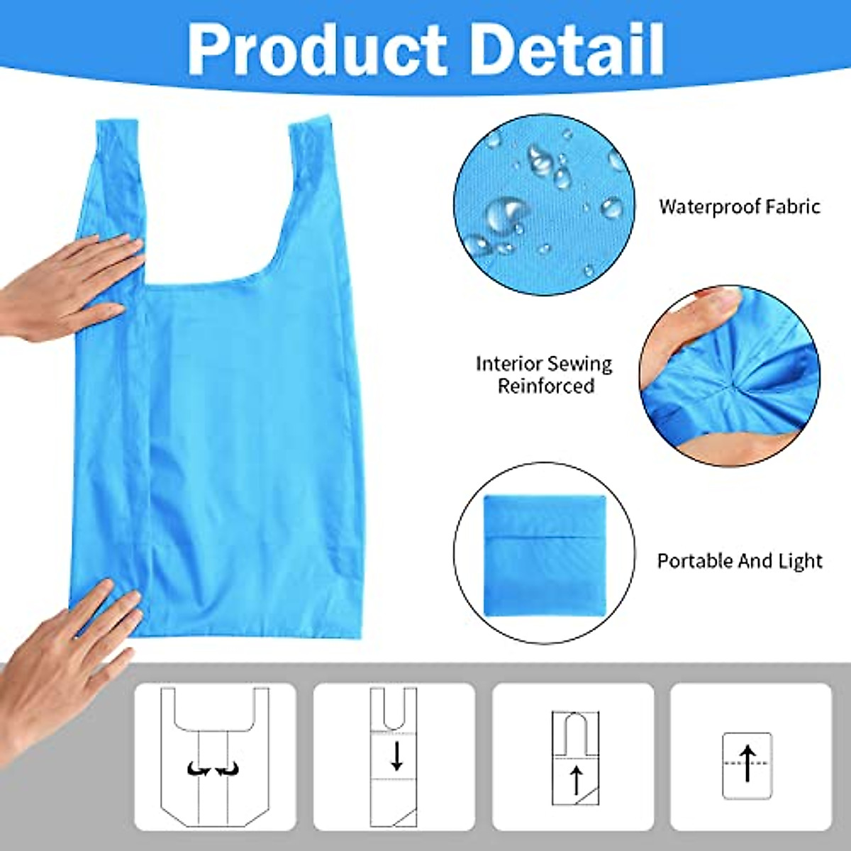 Chumia 50 Pack Reusable Grocery Bags Foldable Portable Shopping Bags Polyester Washable Grocery Bag with Handles (Sky Blue)