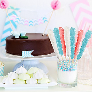 Extra Large Rock Candy Sticks: 36 Light Blue Cotton Candy Lollipop - Individually Wrapped - Crystal Rock Candy Sticks for Candy Buffet, Birthdays, Weddings, Receptions, Bridal and Boy Baby Showers