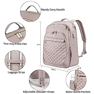 EMPSIGN 15.6 Inch Laptop Backpack,Stylish Waterproof Travel Bag,Business Work Backpack with USB Charging Port,Casual Daypack College Computer Backpack for Women Mauve