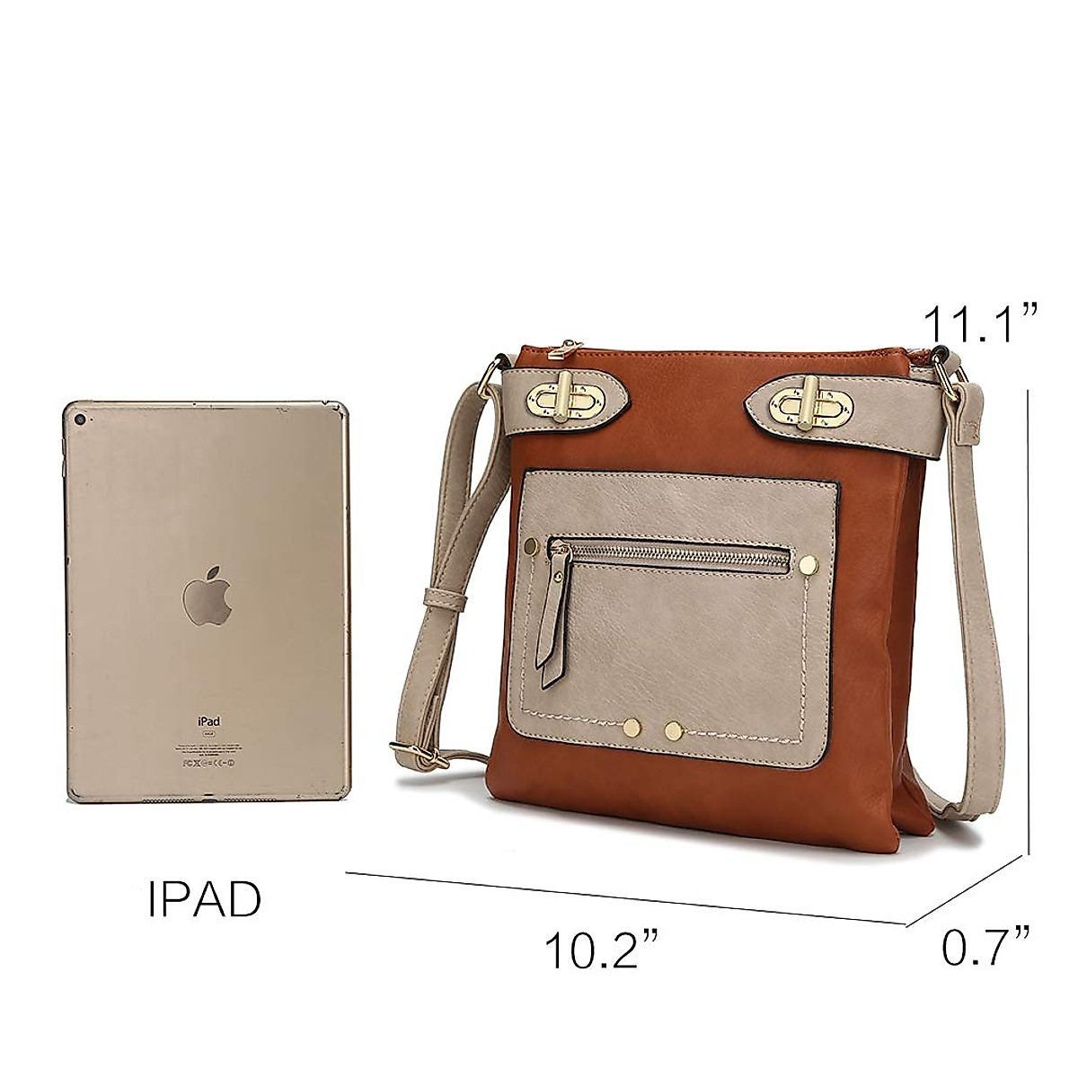 MKF Crossbody Bags for Women – PU Leather Lady Pocketbook Handbag – Side Messenger Purse, Shoulder Strap Tan-Brown