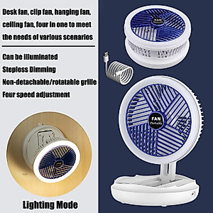 UBEFANS Table Fan, Rechargeable Battery Powered Desk Fan, 90° Multifunctional Foldable Ultra Quiet 4 Speed Lightweight, Portable Air Circulation Fan with Hook, Wall Fan for Bedroom Home Desktop