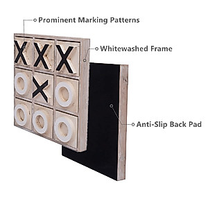 JEVERGN 12.6" Large Wooden Tic Tac Toe Game, Rustic Coffee Table Game, Wood Farmhouse Tic Tac Toe Board Game Decor, Family Games for Adult & Kids, Whitewashed