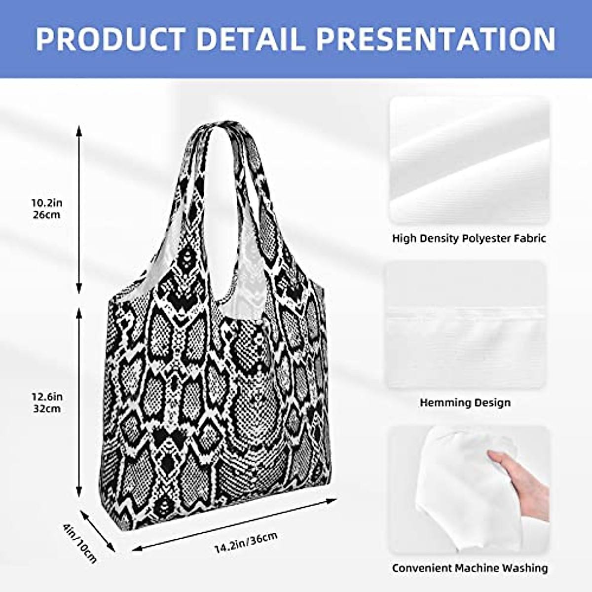 ZIMBRO Black White Snake Skin Single shoulder commuter canvas bag Women's single shoulder bag fashion canvas handbag tote bag