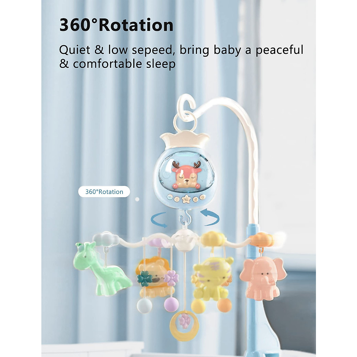 Musical Baby Crib Mobile, Nursery Baby Mobile for Crib with Music Motor Spinner, Cartoon Baby Crib Toys for Boys & Girls, Crib Mount Mobiles with 18 lullabies, Hanging Rotating Rattles (Cars)