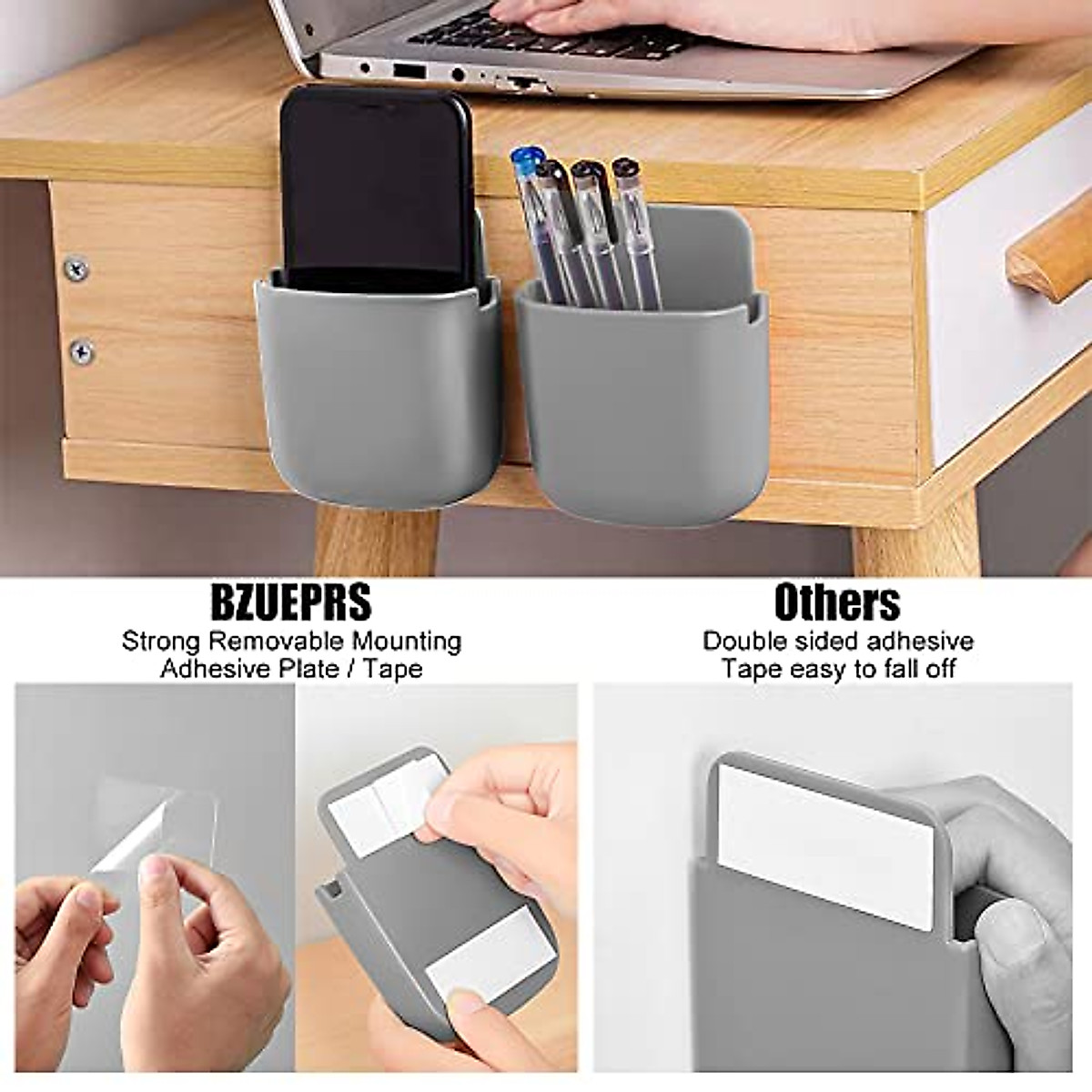 BZUEPRS Remote Control Holders Wall Mounted, 3 Pcs Self Adhesive Storage Box, Bottom Slot Easy Phone Charging, Wall Mounted Organizer Stand for Bathroom Bedroom Kitchen Office