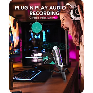 PoP voice USB Microphone, Condenser Gaming Mic for PC, PS4 and Mac, with Tap-to-Mute Sensor and Tripod Stand, Best for Games, Streaming, Podcasts, Twitch, YouTube, Discord, OBS, TeamSpeak