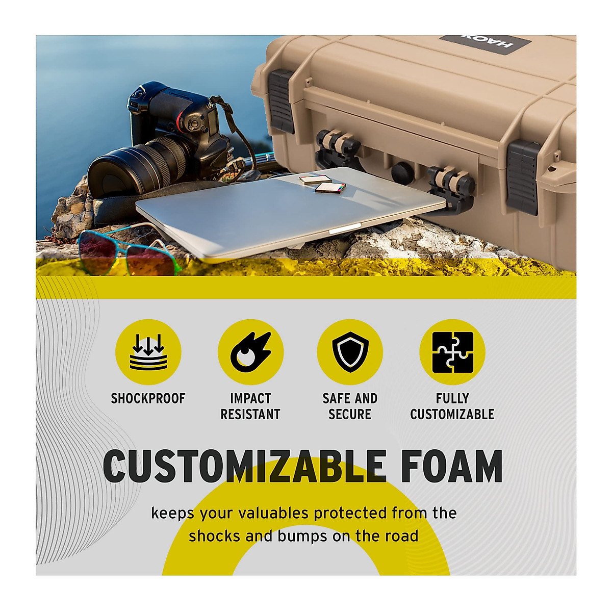 Koah Weatherproof Hard Case with Customizable Foam (18 x 14 x 7 Inch) - Tan