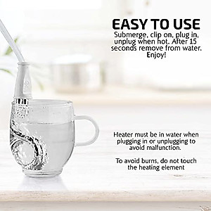 Ovente Electric Stainless Steel Immersion Heater for Tea Coffee & Beverage, 300 Watt Power Portable Submersible Instant Hot Water Warmer, Light Weight Easy Heating & Clean, White Pack of 2 CH3012