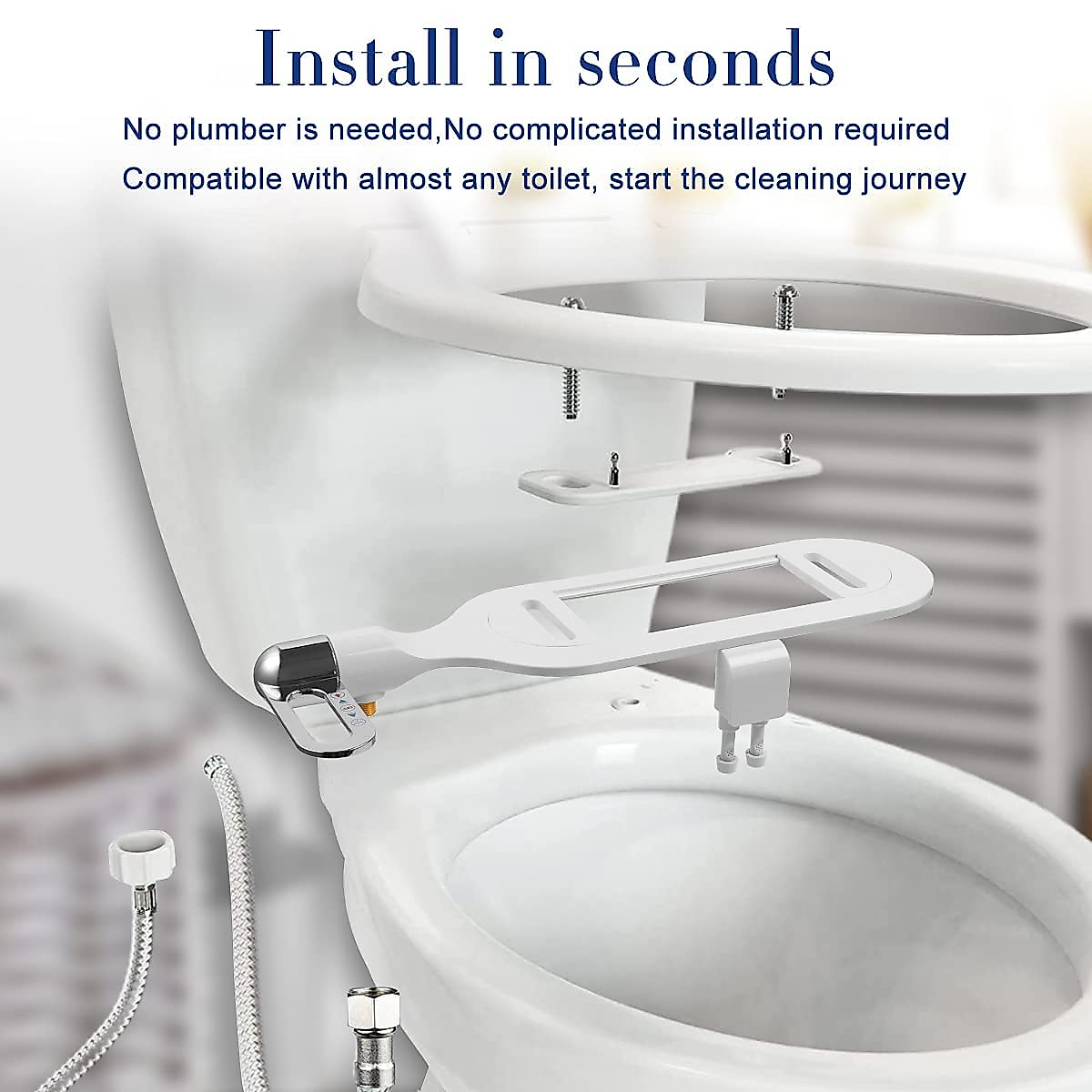 Atalawa Bidet Toilet Seat Attachment Ultra Slim Bidet With Self Cleaning Dual Nozzle Adjustable Water Non Electric Bidet Fresh Water Spray for Sanitary and Feminine Wash
