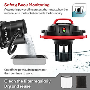 Eastvolt Wet Dry Vacuum Cleaner, 5 Gallon 5.5 Peak HP 3 in 1 Blower, Hepa Filtration Dry Wet Suction for Home, Garage, Vehicle, Workshop (K-411F)