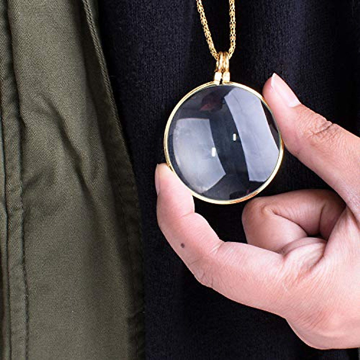 Necklace with 1-3/4 Inch Optical Magnifier Lens and 36-Inch Gold Chain for Library, Reading Fine Print, Zooming, Increase Vision, Jewelry