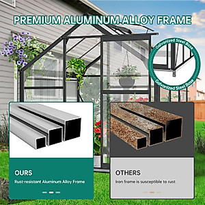 GarveeLife 6x8 FT Outdoor Greenhouse, Polycarbonate Green Houses for Outside, Heavy Duty Large Walk in Green House for Plants with Aluminum Frame, Roof Vent, Rain Gutters for Garden Backyard