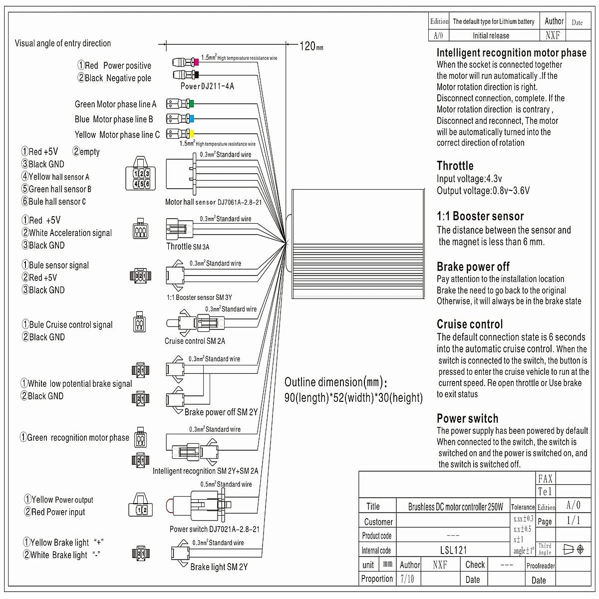 VGEBY1 Brushless Controller, 36V/48V 350W 36V Brushless Motor Controller Brushless Speed Controller Scooter Accessory Tool Brushless Motor Controller 36V Brushless Controller