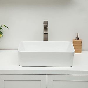 Bathroom Vessel Sink Countertop Rectangular - Kichae 19x15 Inch Modern White Bathroom Sinks Rectangle Above Counter White Porcelain Ceramic Vessel Vanity Sink Art Basin
