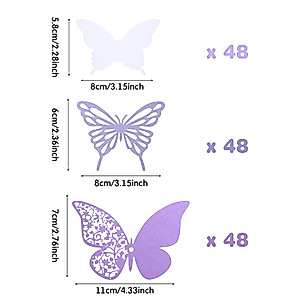 144 Pieces 3D Butterfly Wall Stickers Decor Butterfly Decals DIY Decorative Wall Art Cutouts Crafts Removable for Room Wedding Flower Party Decorations, 3 Styles (White, Light Purple, Dark Purple)
