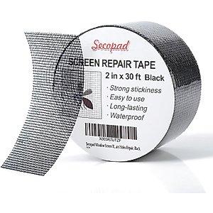 Secopad Black Window Screen Repair Tape, 2 in X 30 FT (360IN) Screen Repair Kit for Windows or Doors, Strong Adhesive Screen Patch Fiberglass Screen Tape Mesh Repair