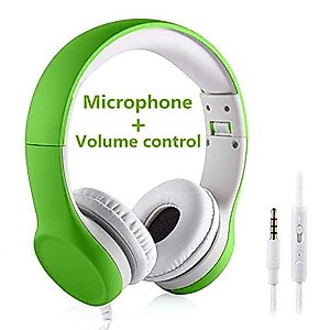 YUSONIC Kids Headphones, Two Audio Port for Sharing, Headphones for Kids with mic & Volume Limiting, Baby Children Toddlers Boys Girls Laptop Tablet Class Travel School use（Green