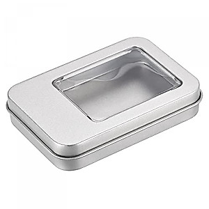uxcell Metal Tin Box, 12pcs 3.43" x 2.36" x 0.71" Rectangular Empty Tinplate Storage Containers with Clear Window Lids, Silver Tone
