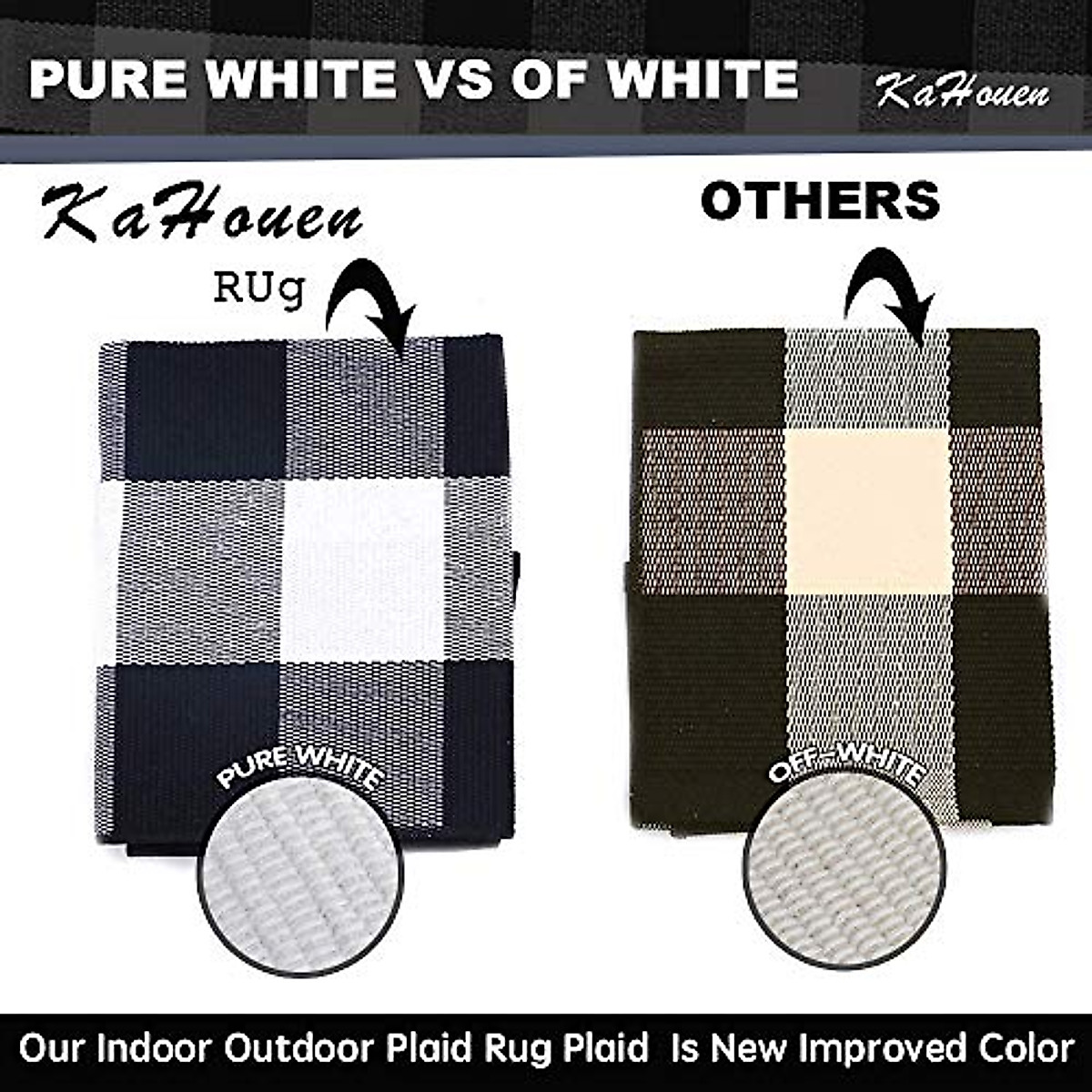 KaHouen Buffalo Check Runner Rug (24 x 71 Inches),Hand-Woven Buffalo Plaid Runner Rugs, Black and White Checkered Outdoor Rugs for Kitchen/Living Room/Bathroom/Laundry Room (2x6 ft, Checkered Carpet)