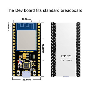 Aokin ESP32 ESP-32S NodeMCU-32S ESP-WROOM-32 Development Board 2.4 GHz WiFi and Bluetooth Dual Cores Microcontroller ESP-WROOM-32 Chip for Arduino NodeMCU, 2 Pcs