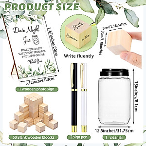 Lineshading Wooden Wedding Game Sign Bridal Shower Games Date Night Game Wishes Advice Sign 50 Wooden Block with 2 Pens 1 Game Sign 1 Date Night Jar for Couples Guests Wedding Bridal Shower(Leaf)