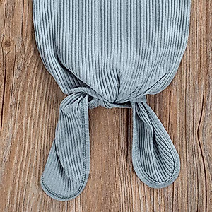 CIYCUIT Baby Boy Girl Gowns Newborn Coming Home from Hospital Outfit Ribbed Knotted Nightgown with Hat Blue 0-6 Months