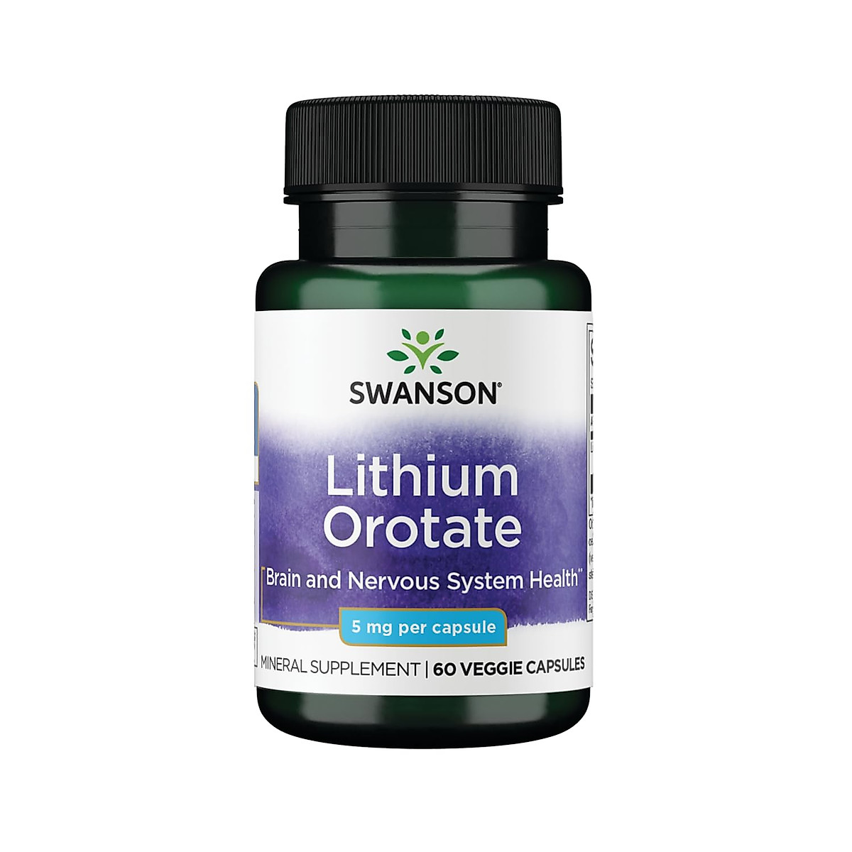 Swanson Lithium Orotate Antioxidant Mood Emotional Wellness Behavior Memory Support Supplement 5 mg 60 Veggie Capsules (Elemental Lithium)