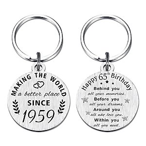 ABNTY 65th Birthday Gifts for Women Men, 65 Year Old Birthday Keychain, Born in 1959 Gifts, 1959 Birthday Decorations