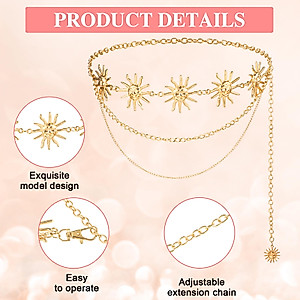 Andibro Cool Sun Multilayer Waist Chain Belt, Metal Sun Pendant Waist Belt Skinny Belts for Jean Pants Dress(gold sun)