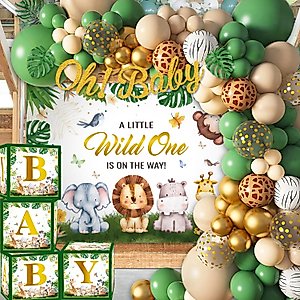 106PCS Safari Baby Shower Decorations, Safari Baby Shower Balloons Arch,Oh Baby Banner, Safari Backdrop, Safari Baby Boxes for Safari Theme Baby Shower Decorations