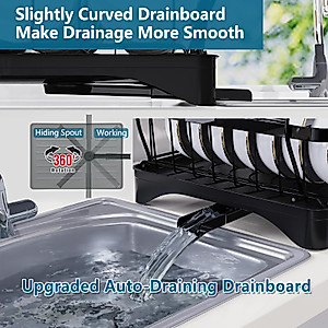 Johamoo Dish Drying Rack with Drainboard, 2 Tier Dish Rack for Kitchen Counter, Large Capacity Dish Drainer Set with Utensils Holder, Black