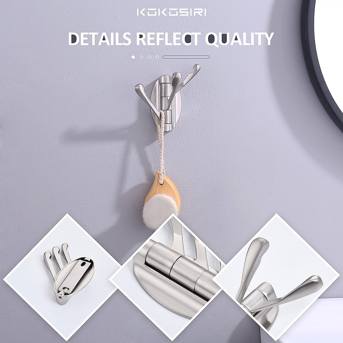 KOKOSIRI Swivel Hooks Solid Metal Foldable Towel Hooks with Multi Three Rotating Arms Swing Arm Triple Robe Hook Hanger, Wall Mounted, Brushed Nickel, B1009BR-P1