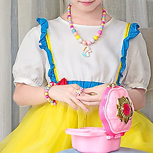 Zubumdy Kids Musical Jewelry Box With Light Unicorn Jewelry Set, Toddlers Jewelry Gift Set Girls Pretend Play Princess Dress Up Necklace Bracelet Ring Dreamy Pink