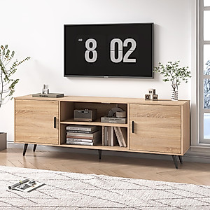 AUXSOUL Mid Century Modern TV Stand - 70" for 75" TV, Wood with Storage, Entertainment Center for Living Room & Bedroom, Media Console, Oak