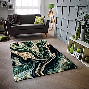 Green Black Beige Marble Swirl Modern Abstract Area Rug for Living Room Bedroom Luxury Aesthetic Dining Room Carpet No-Slip Indoor Office Floor Rug Kitchen Laundry Rug 4x6