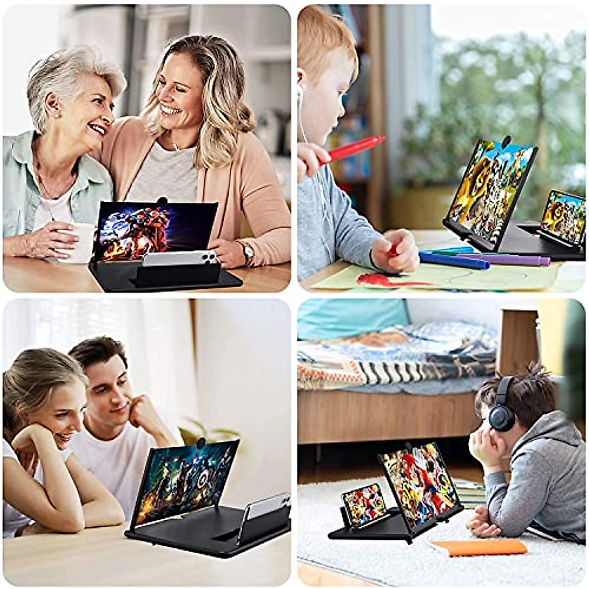 Screen Magnifier for Cell Phone, LXUNYI 16in Phone Screen Magnifier Eye Protection with Foldable Stand Screen Enlarger for Movies, Videos and Gaming Suit for All Smartphones (Black, 16in)